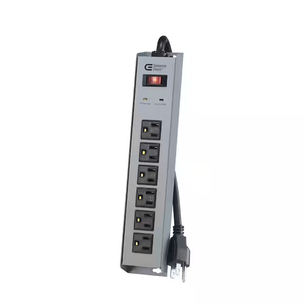 Commercial Electric YLPT-44-1A 8 ft. 6-Outlet Metal Surge Protector ...