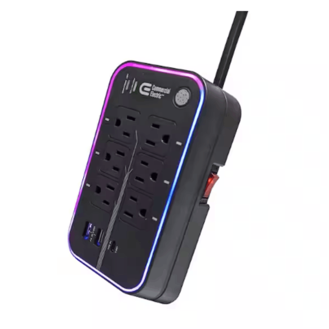 Commercial Electric SP-GP621 6 ft. 6-Outlet RGB Gaming Surge Protector ...