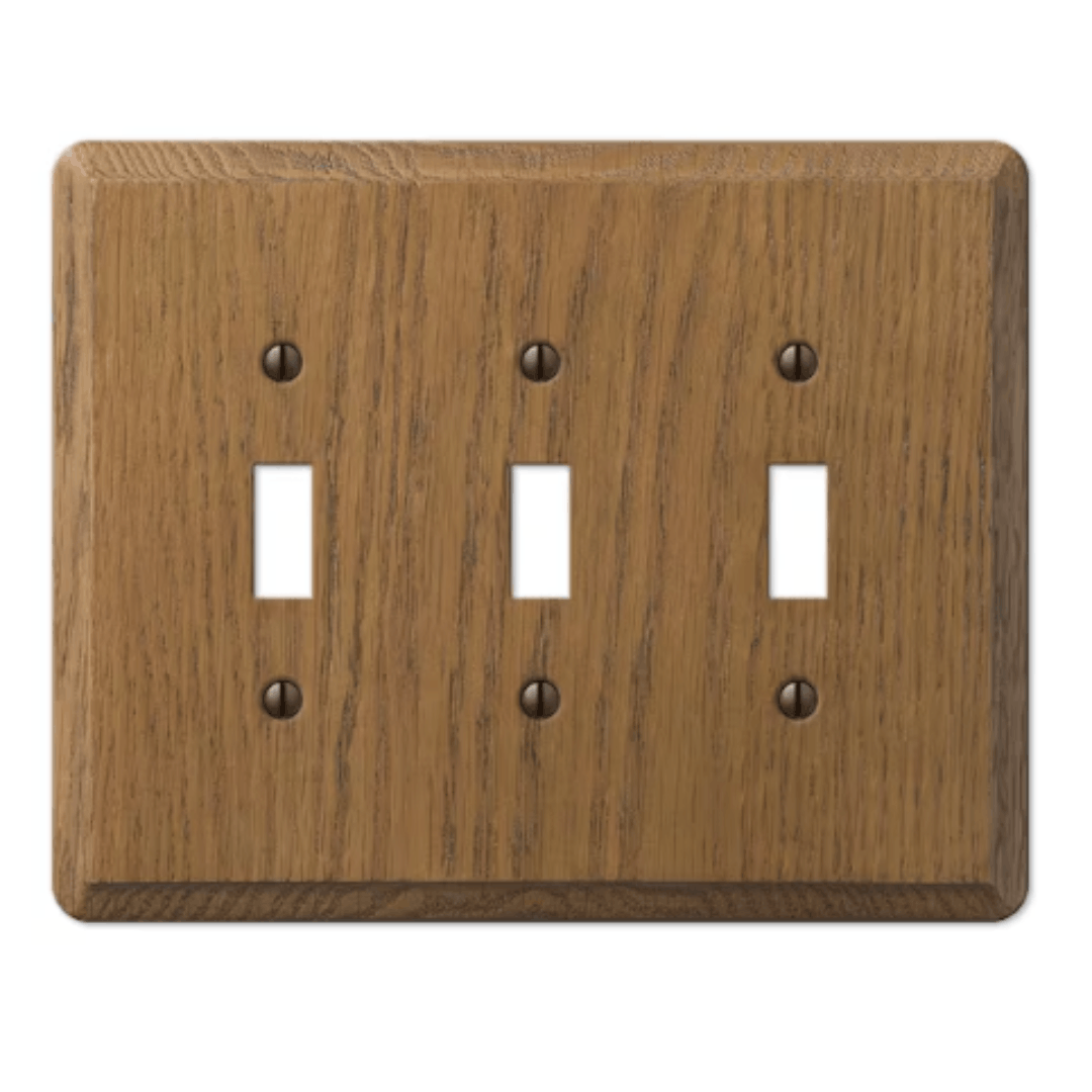 AMERELLE 901TTT Contemporary 3 Gang Toggle Wood Wall Plate - Medium Oak ...